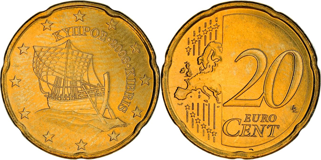 Cyprus, 20 Euro Cent, 2008, , Brass, KM:82 | European Coins