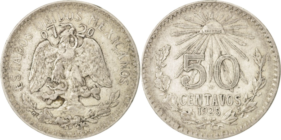 Mexico, 50 Centavos, 1925, Mexico City, , Silver, KM:447 | North ...