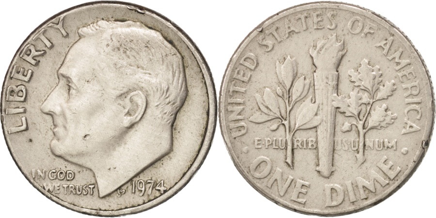 UNITED STATES, Roosevelt Dime, Dime, 1974, U.S. Mint, KM #195a,