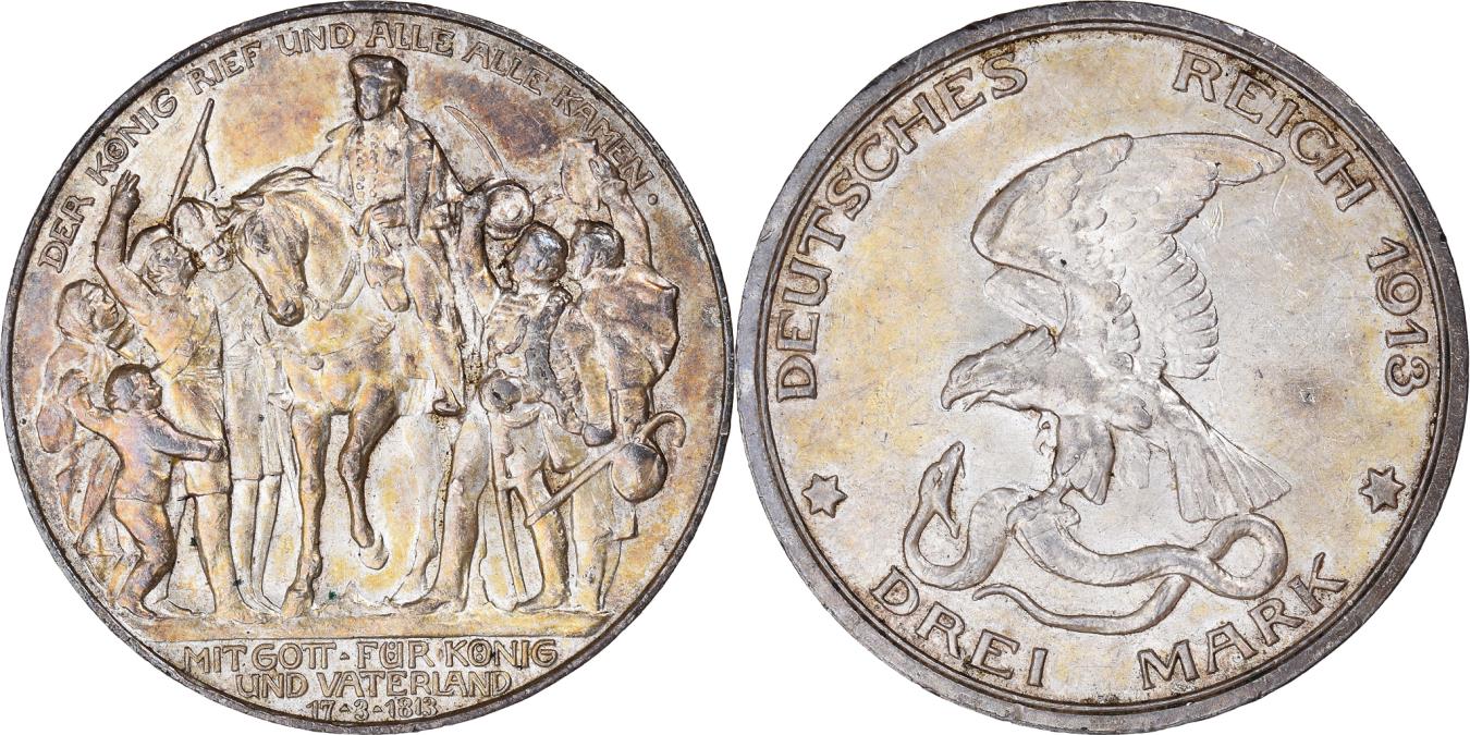 Coin, German States, PRUSSIA, Wilhelm II, 3 Mark, 1913, Berlin,