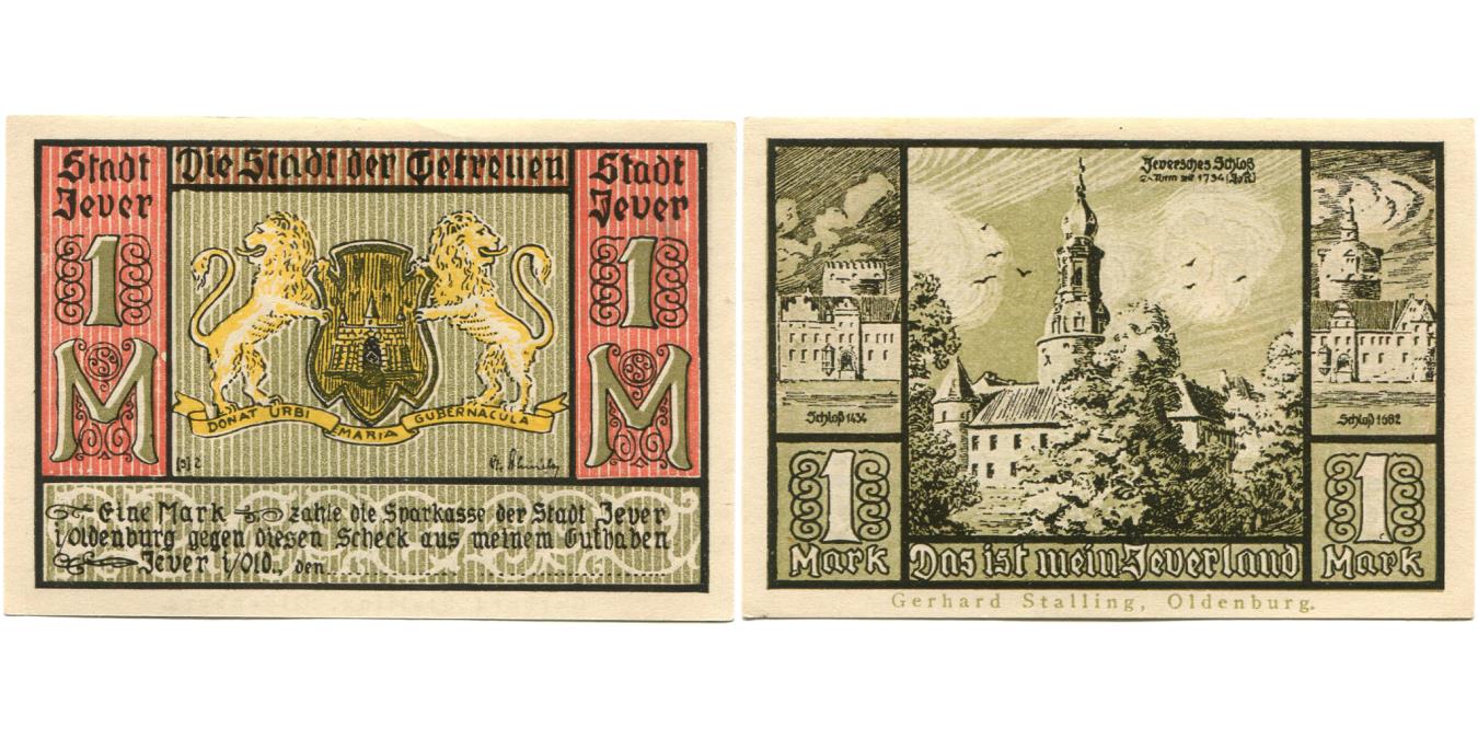 Banknote, Germany, Jever, 1 Mark, Blason, 1922, UNC(63), Mehl:661a.1
