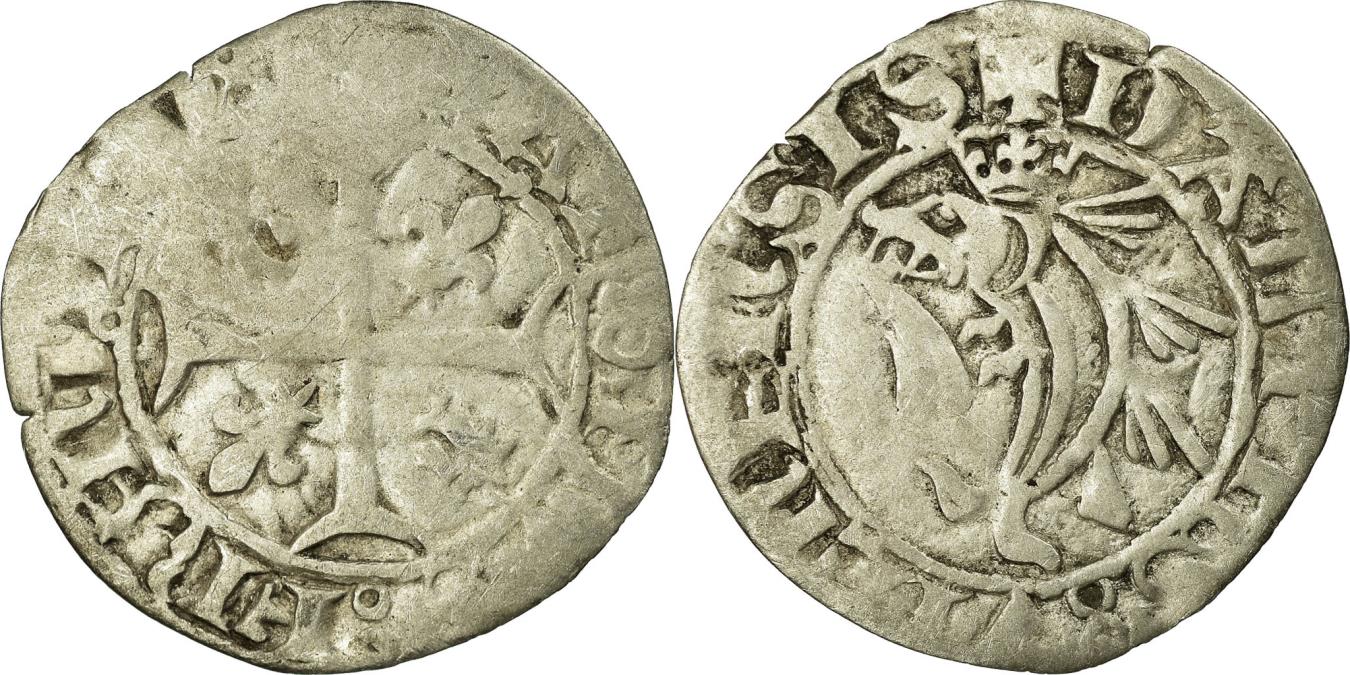 Coin, France, Dauphiné, Charles VII, Denier ou Petit Blanc, Romans,