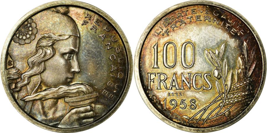Coin, France, Cochet, 100 Francs, 1958, Essai-Piéfort, , Silver