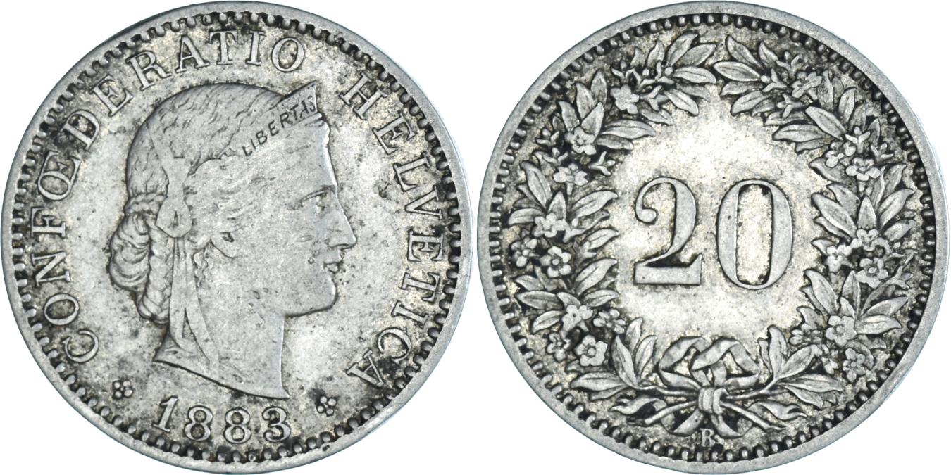 Coin, Switzerland, 20 Rappen, 1883 | European Coins