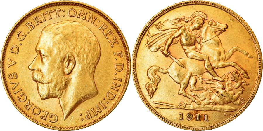 Coin, Great Britain, George V, 1/2 Sovereign, 1911, , Gold, KM:819