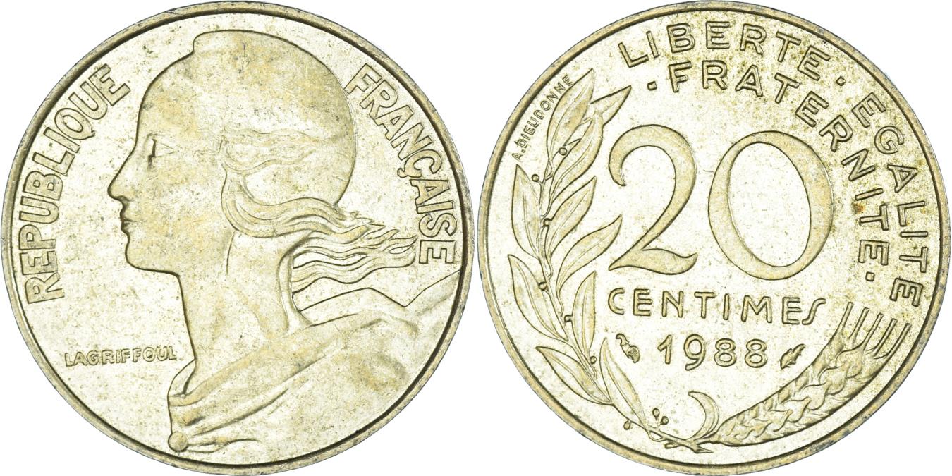 Coin, France, 20 Centimes, 1988 | European Coins