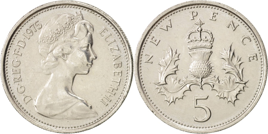 Great Britain, Elizabeth II, 5 New Pence, 1975, , Copper-nickel, KM:911