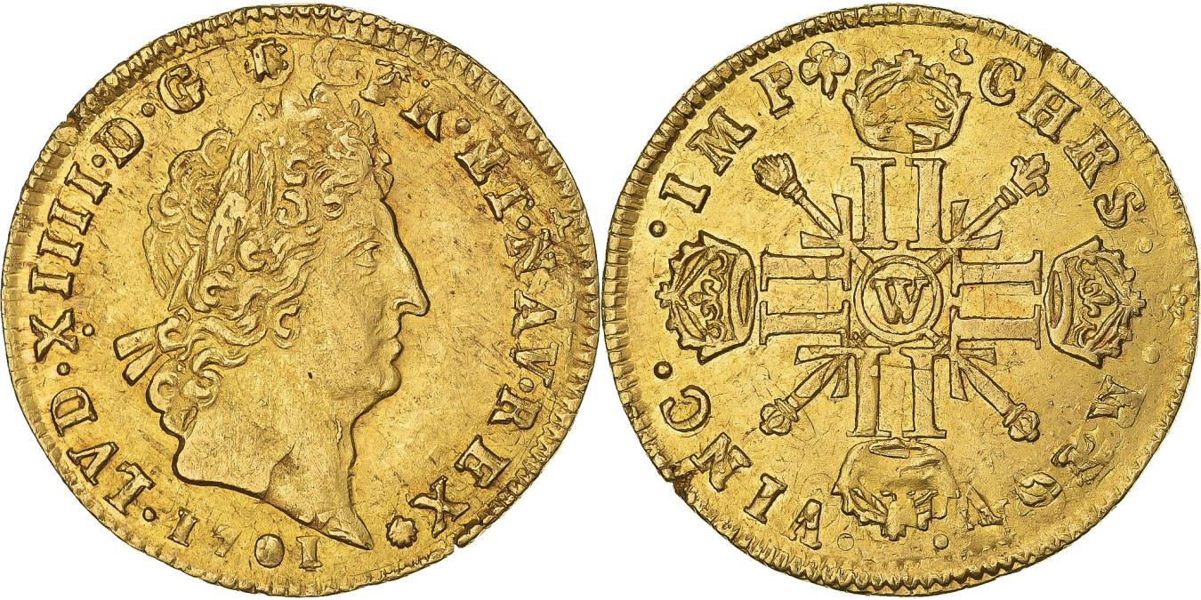 Coin, France, Louis XIV, louis d'or aux 8 L et aux insignes, 1701, Lille