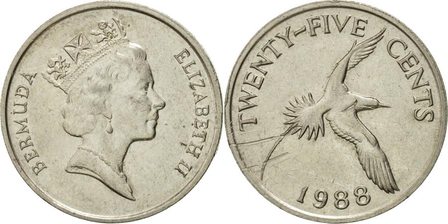 Coin, Bermuda, Elizabeth II, 25 Cents, 1988, , Copper-nickel, KM:47
