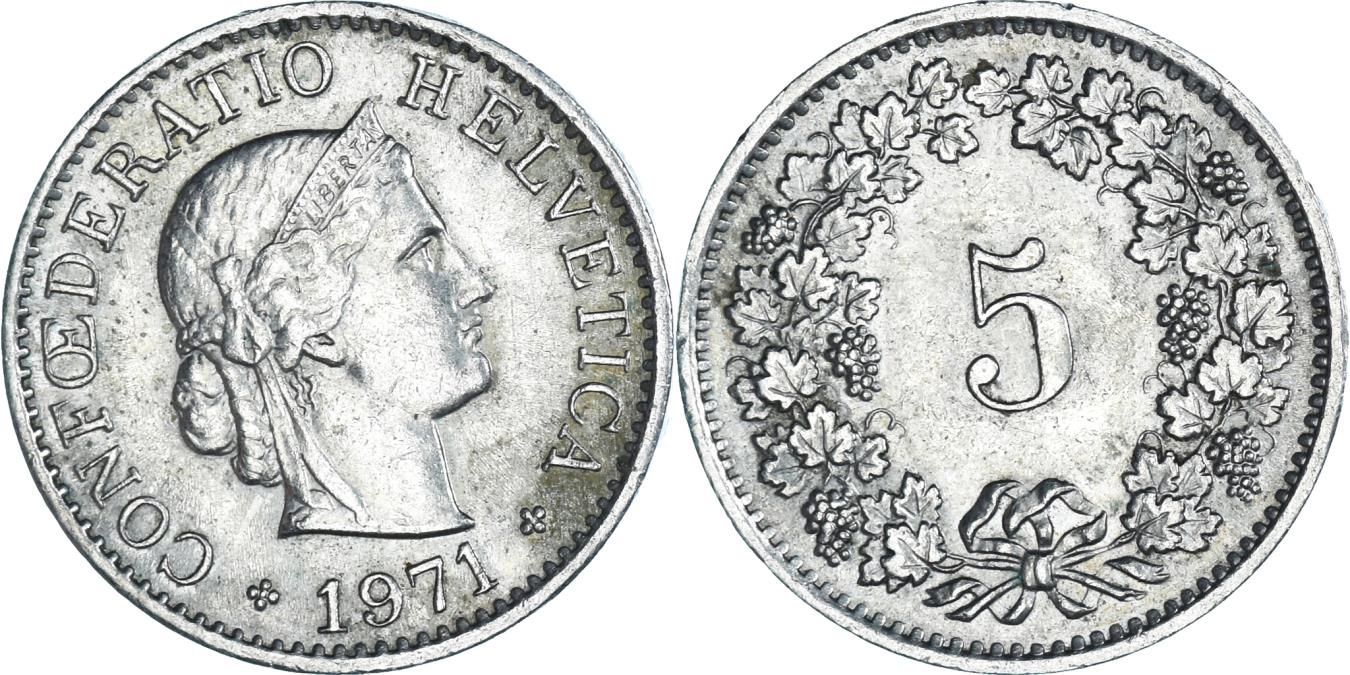 Coin, Switzerland, 5 Rappen, 1971 | European Coins