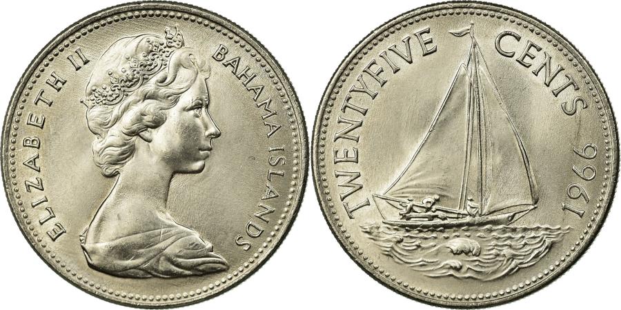 Coin, Bahamas, Elizabeth II, 25 Cents, 1966, Franklin Mint, , Nickel