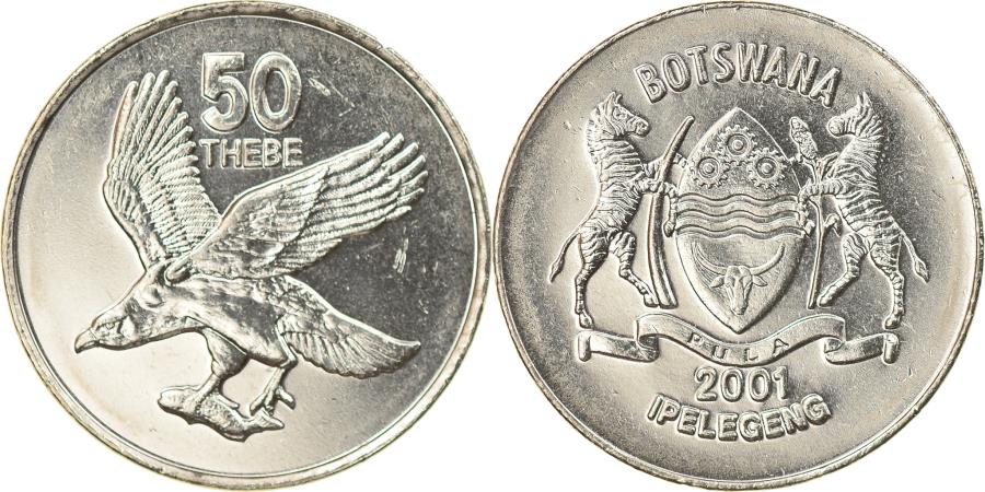 Coin, Botswana, 50 Thebe, 2001, British Royal Mint, , Nickel plated steel