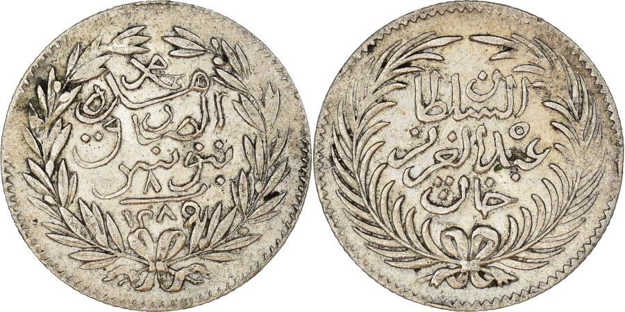 Coin, Tunisia, TUNIS, Sultan Abdul Aziz with Muhammad al-Sadiq Bey, 8 ...