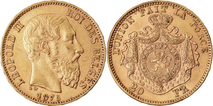 Coin, Belgium, Leopold II, 20 Francs, 20 Frank, 1875, , Gold, KM:37