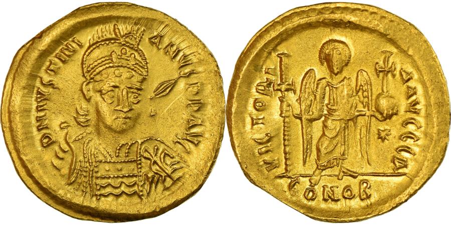 Coin, Justinian I, Solidus, 527-565 AD, Constantinople, , Gold