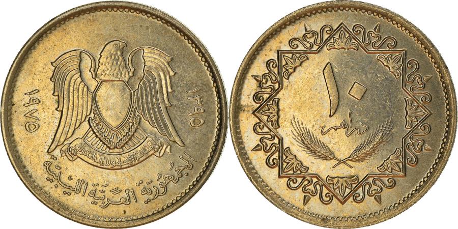 Coin, Libya, 10 Dirhams, 1975, , Copper-Nickel Clad Steel, KM:14