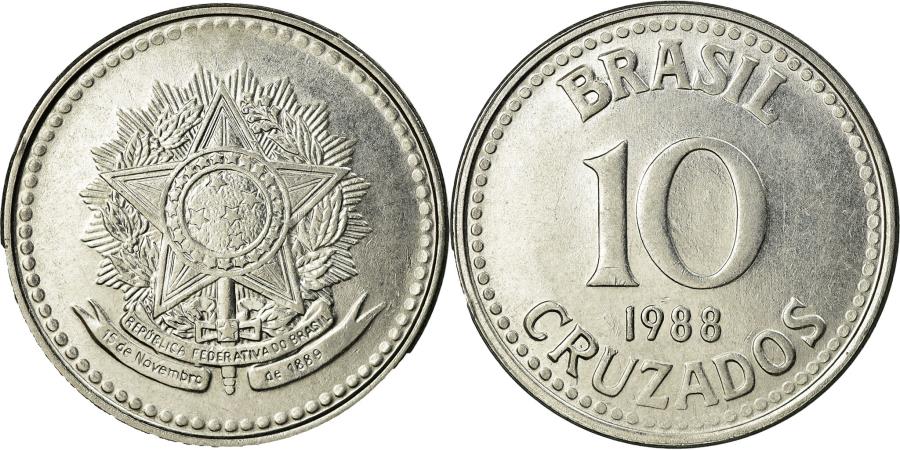 Coin, Brazil, 10 Cruzados, 1988, , Stainless Steel, KM:607 | South ...