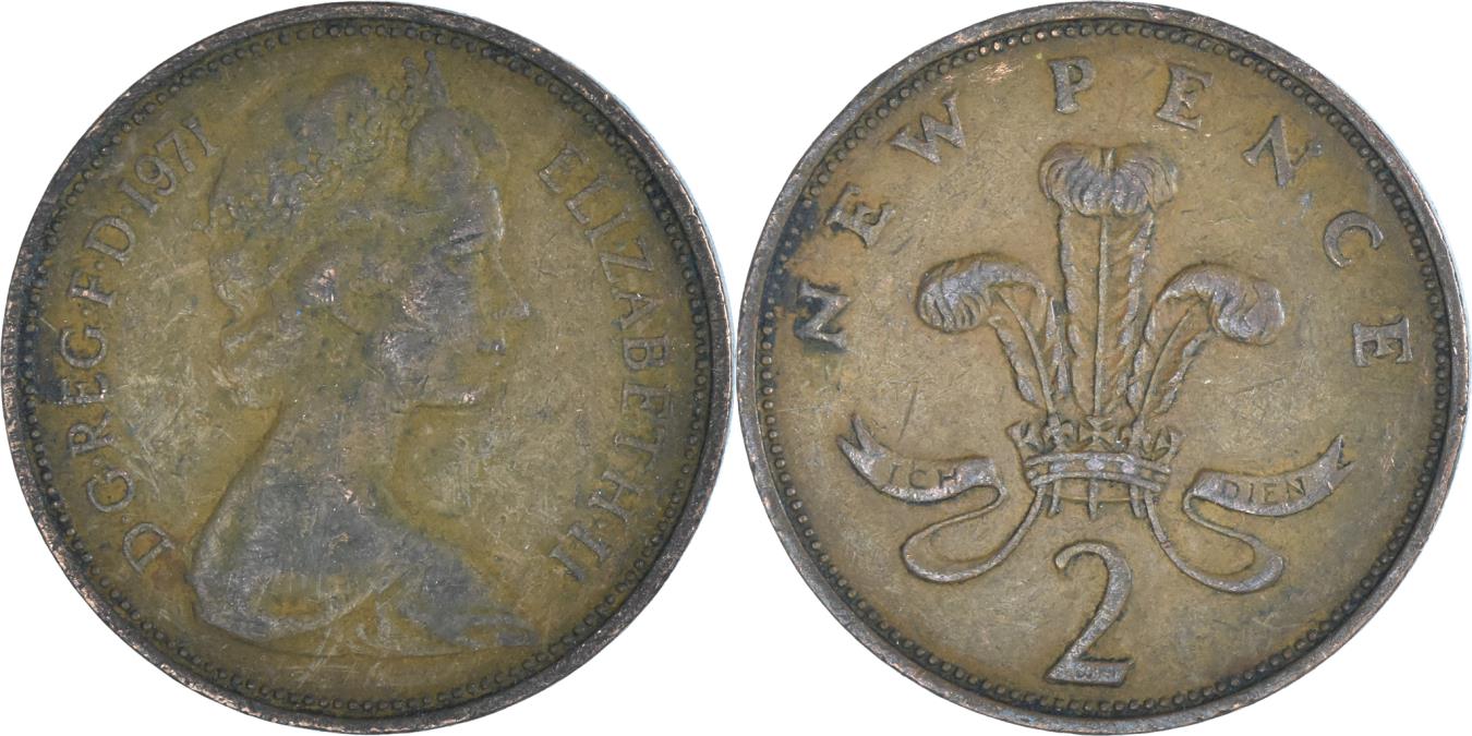 Coin, Great Britain, 2 New Pence, 1971 | European Coins Coin, Great Britain, 2 New Pence, 1971 | European Coins