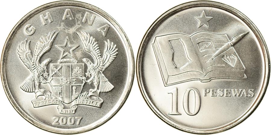 Coin, Ghana, 10 Pesewas, 2007, BU, , Nickel Clad Steel, KM:39