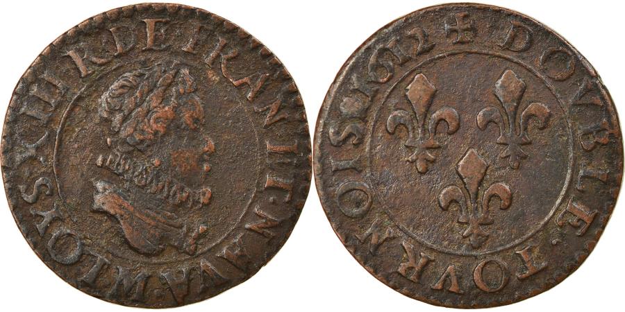 Coin, France, Louis XIII, Double Tournois, 1612, Toulouse, , Copper