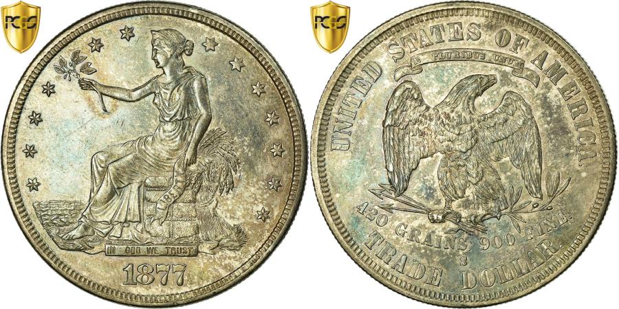 Coin, United States, Trade Dollar, Dollar, 1877, San Francisco, PCGS AU58