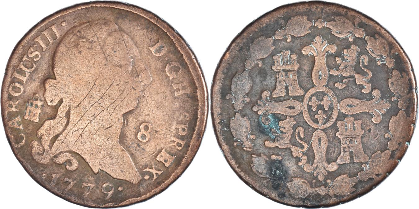 Coin, Spain, 8 Maravedis, 1779, Segovia, , Copper | European Coins