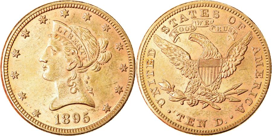 Coin, United States, Coronet Head, $10, Eagle, 1895, U.S. Mint ...