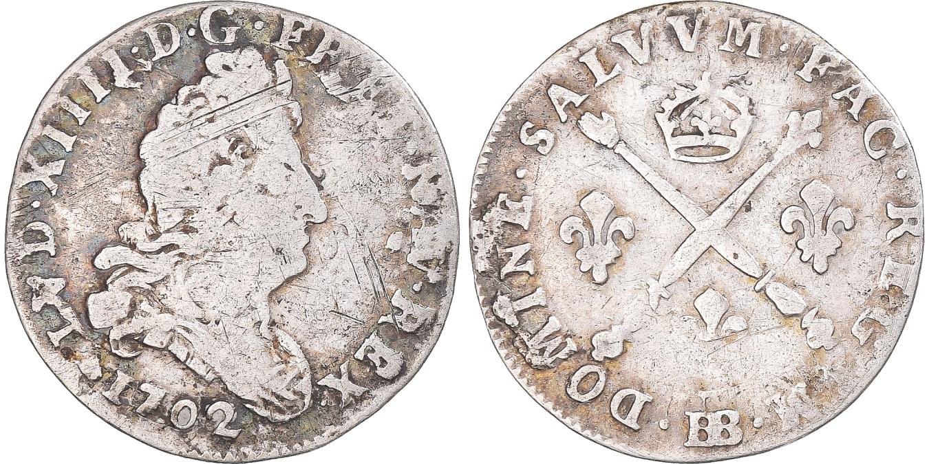 Coin, France, Louis XIV, 5 Sols aux insignes, 5 Sols, 1/16 ECU, 1702