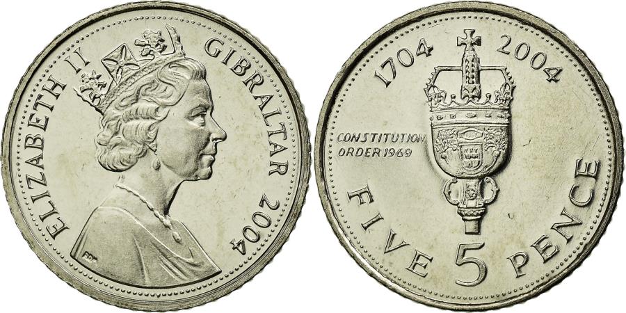 Coin, Gibraltar, Elizabeth II, Tercentenary 1704-2004, 5 Pence, 2004 ...