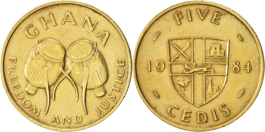 Ghana, 5 Cedis, 1984, , Brass, KM:26 | African Coins