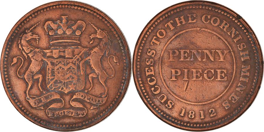 Coin, Great Britain, Cornwall, Cornish Mines, Penny Token, 1812,