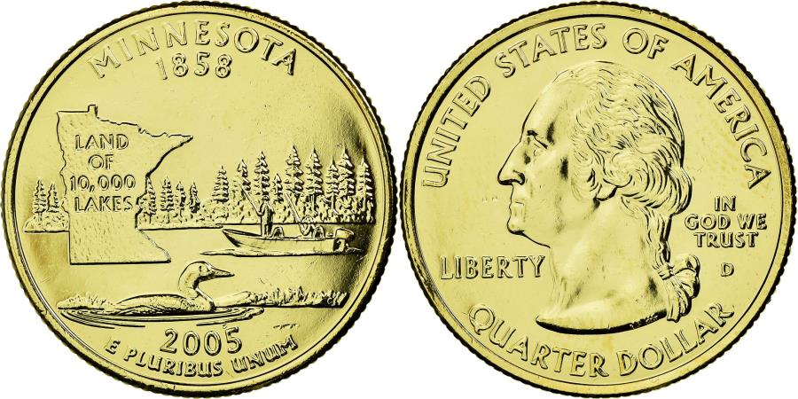 Coin, United States, Minnesota, Quarter, 2005, U.S. Mint, , Gold plated
