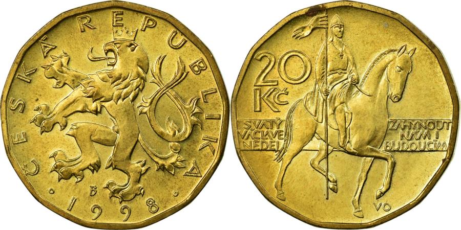 Coin, Czech Republic, 20 Korun, 1998, , Brass plated steel, KM:5