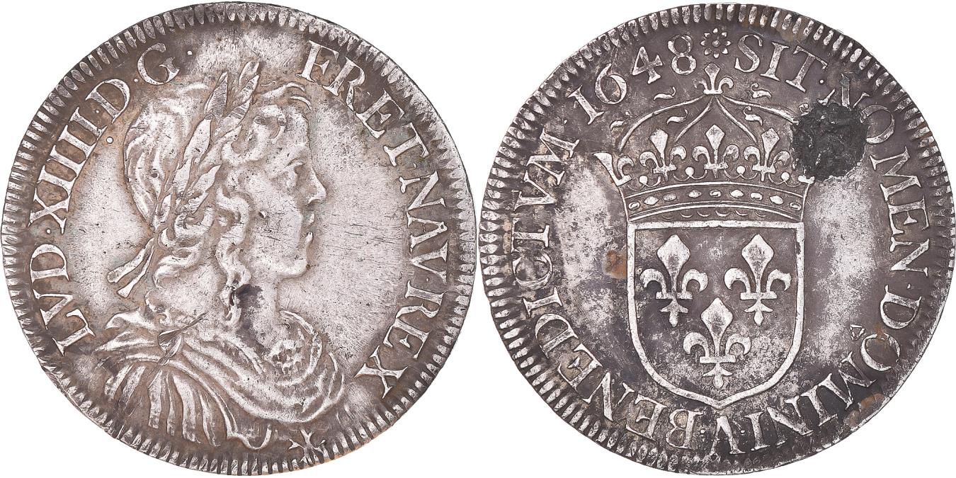 Coin, France, Louis XIV, 1/2 Écu à la mèche longue, 1648, Paris