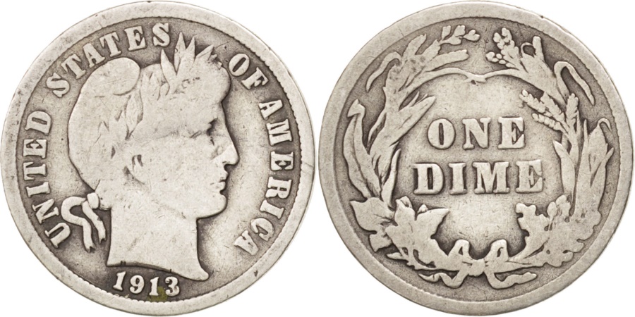 United States, Barber Dime, Dime, 1913, U.S. Mint, Philadelphia,