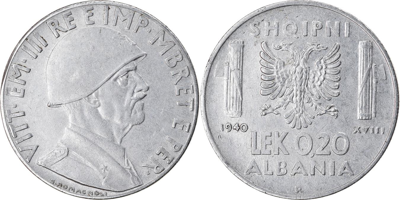 Coin, Albania, Vittorio Emanuele III, 0.20 Lek, 1940, Rome, , Stainless