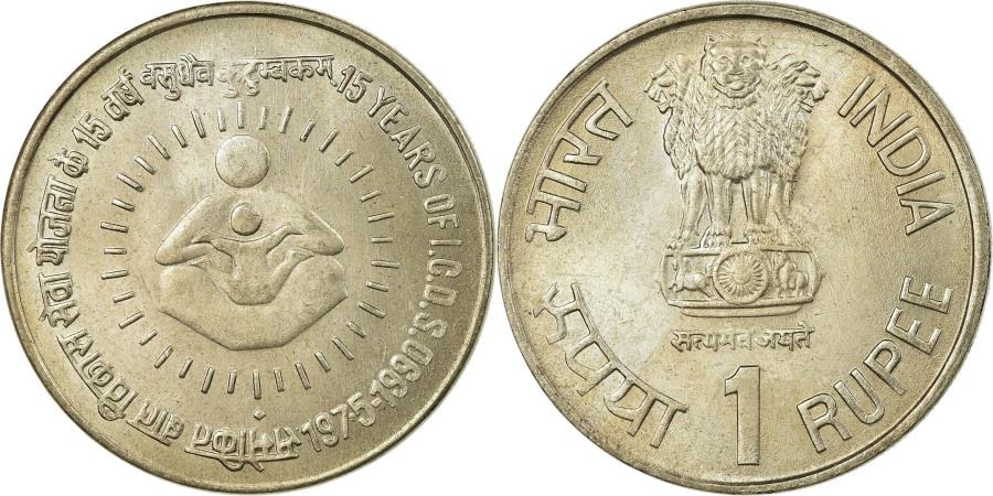 Coin, INDIA-REPUBLIC, ICDS, Rupee, 1990, , Copper-nickel, KM:86