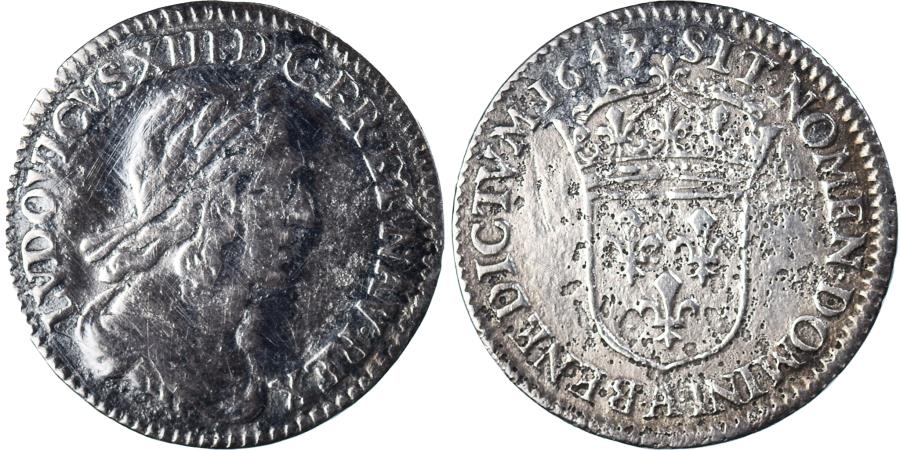 Coin, France, Louis XIII, 1/12 ECU, 10 Sols, 1643, Paris, 2ème poinçon de