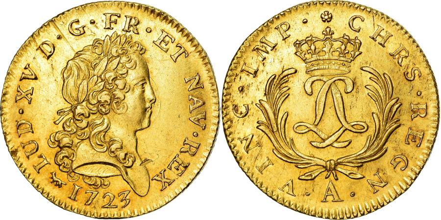 Coin, France, Louis XV, Double louis d'or Mirliton, 1723, Paris, MS