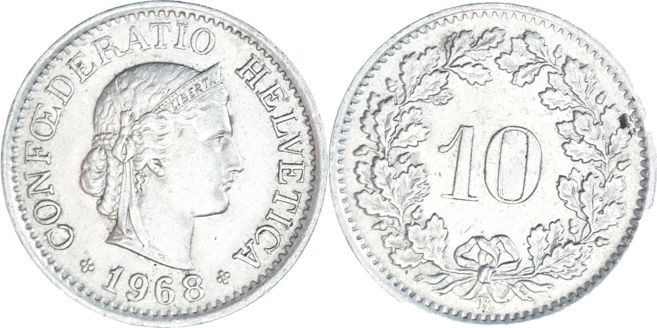 Coin, Switzerland, 10 Rappen, 1968 | European Coins