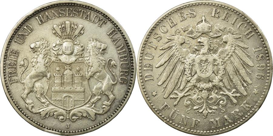 Coin, German States, HAMBURG, 5 Mark, 1896, Hamburg, , Silver, KM:610