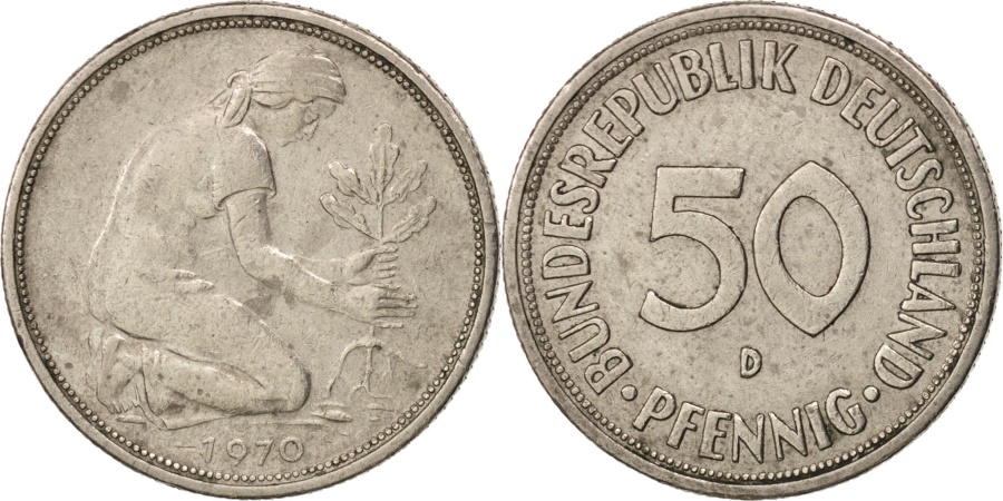 GERMANY - FEDERAL REPUBLIC, 50 Pfennig, 1970, Munich, , KM:109.1