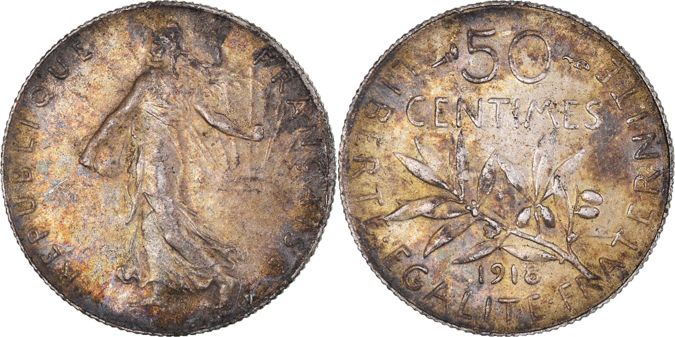 Coin, France, Semeuse, 50 Centimes, 1918, Paris, , Silver, KM:854