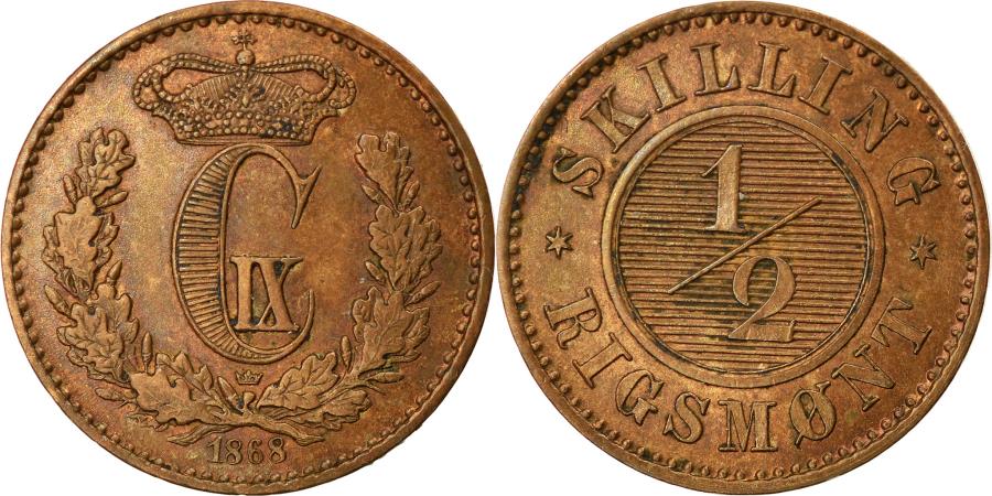Coin, Denmark, Christian IX, 1/2 Skilling Rigsmont, 1868, , Bronze