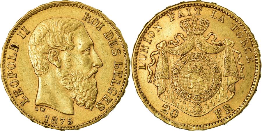 Coin, Belgium, Leopold II, 20 Francs, 20 Frank, 1875, , Gold, KM:37