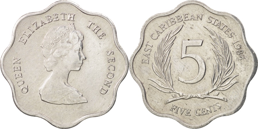East Caribbean States, Elizabeth II, 5 Cents, 1984, , Aluminum, KM:12