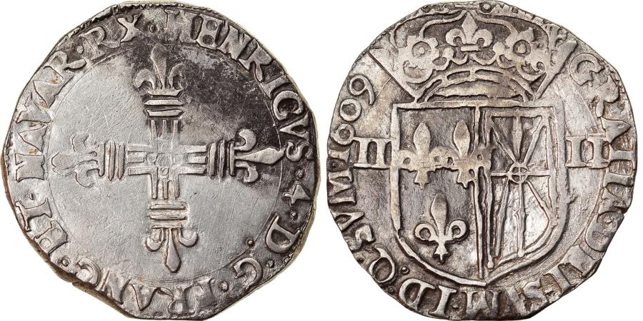 Coin, France, Henri IV, 1/4 Ecu, 1609,Saint-Palais,,SilverDuplessy 1238