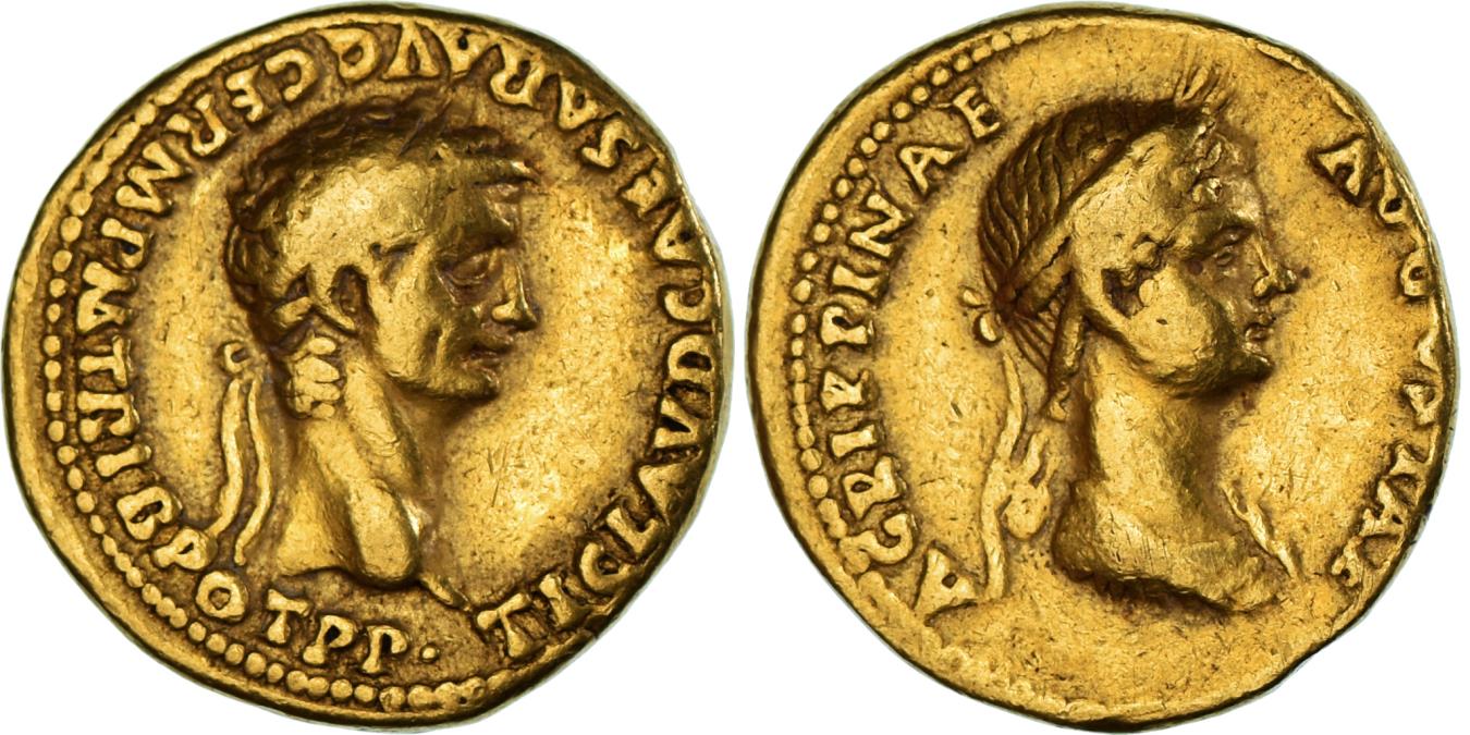 Coin, Claudius and Agrippina, Aureus, 50-54, Rome, , Gold, RIC:I-80