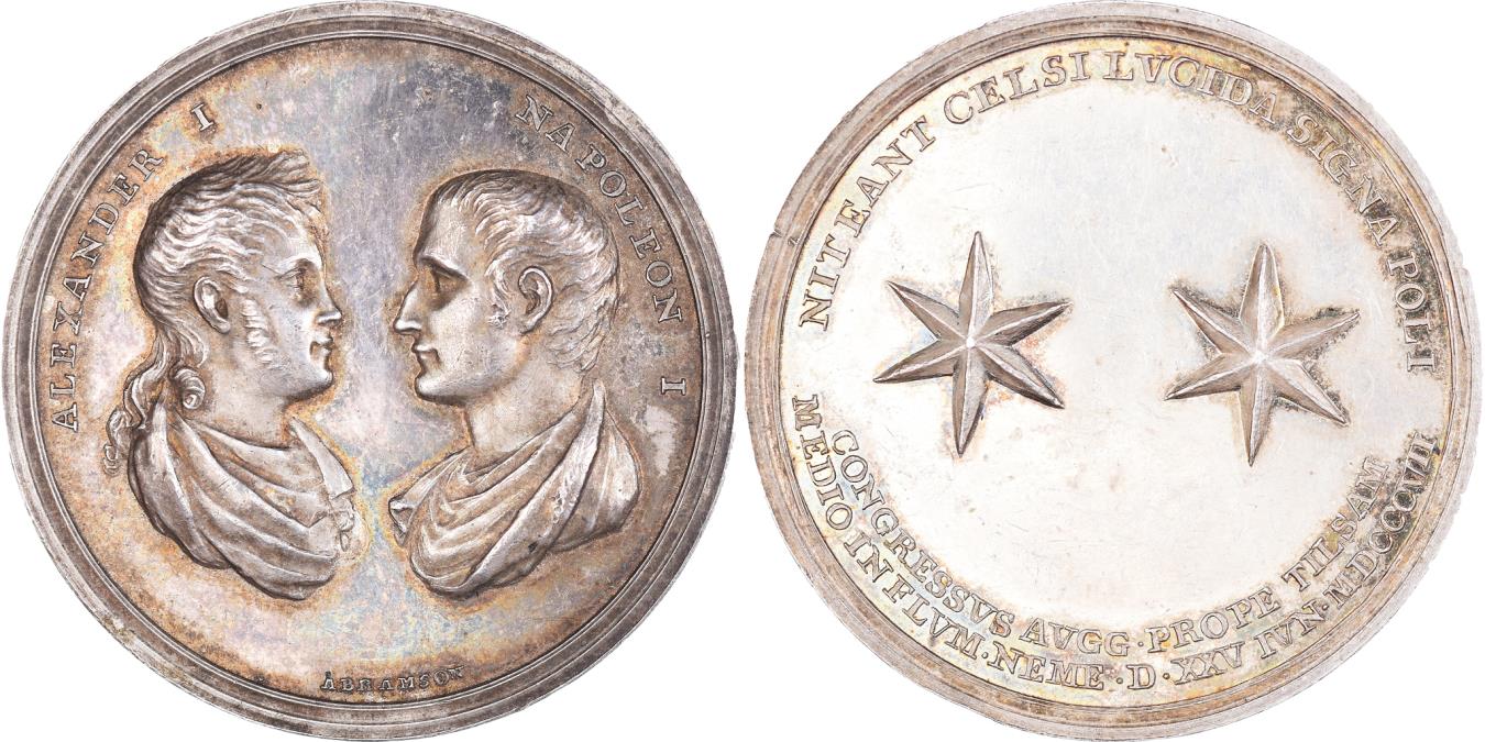 France, Medal, Alexander I & Napoléon I, Peace of Tilsit, 1807, Abramson