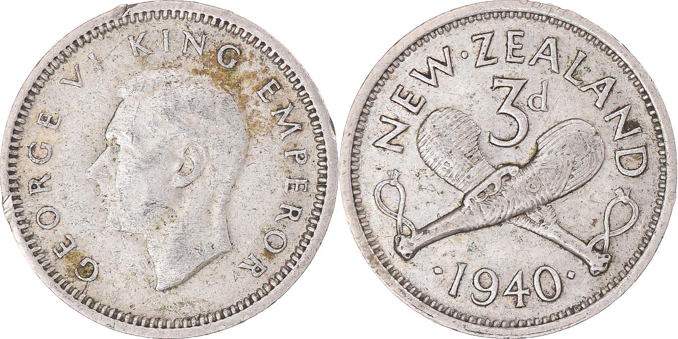 Coin, New Zealand, George VI, 3 Pence, 1940, British Royal Mint,